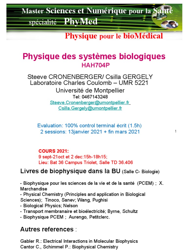 Physiques Des Systèmes Biologiques - 2021-Séance1-3 | PDF | Membrane ...