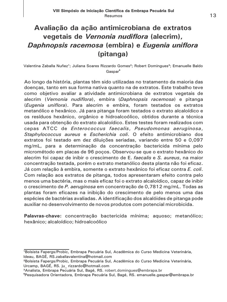 Avaliação Da Ação Antimicrobiana de Extratos de Pitanga | PDF ... Avaliação Da Ação Antimicrobiana de Extratos de Pitanga | PDF ...