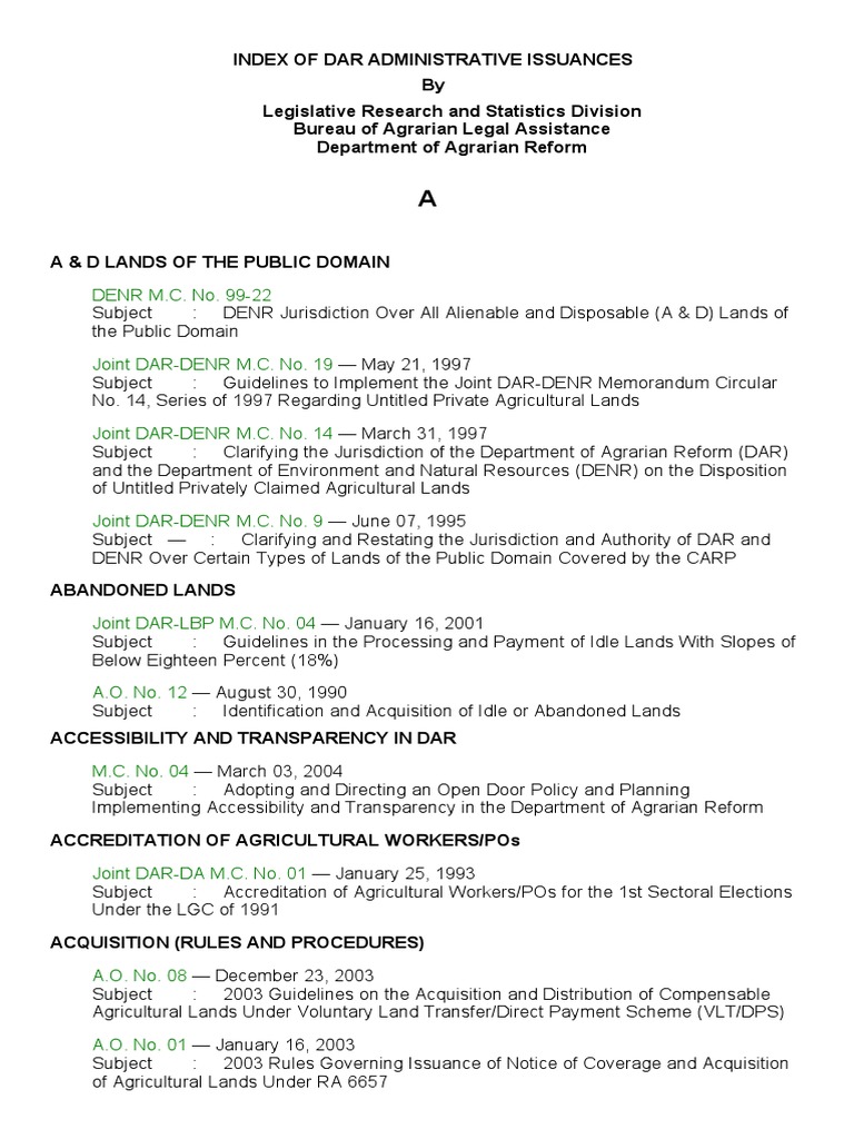 Index of Dar Administrative Issuances | PDF | Justice | Crime & Violence