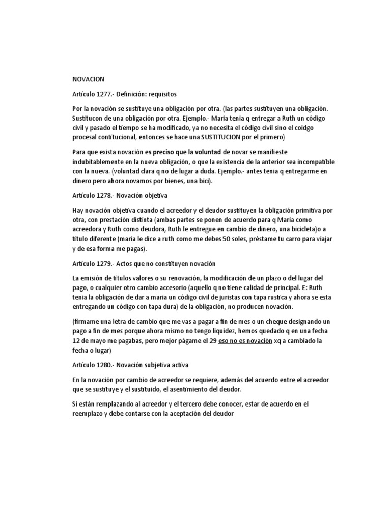 Guía de Novación de Obligaciones | PDF