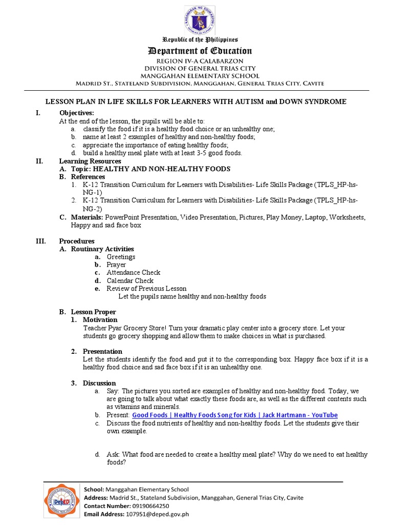 Healthy vs Unhealthy Foods Lesson Plan | PDF | Foods | Lesson Plan