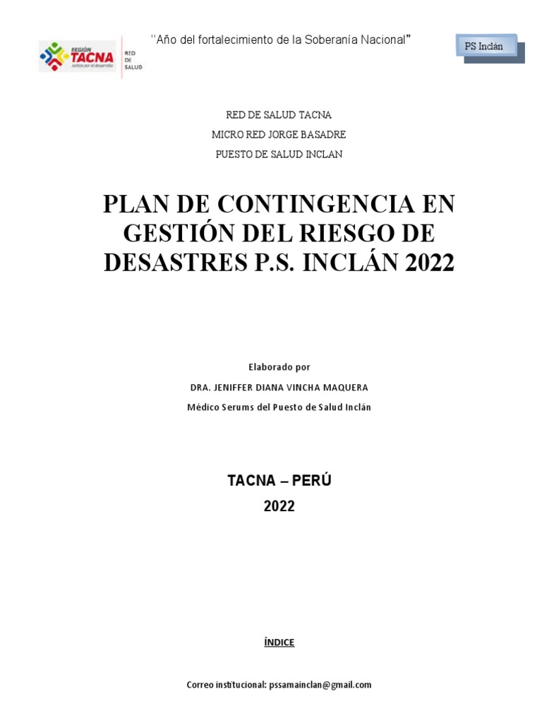 Corregido Plan de Contingencia Ps Inclan | PDF | Temblores | Riesgo