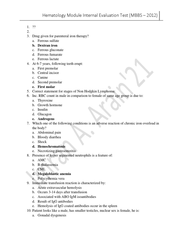 Hematology Bcqs | PDF