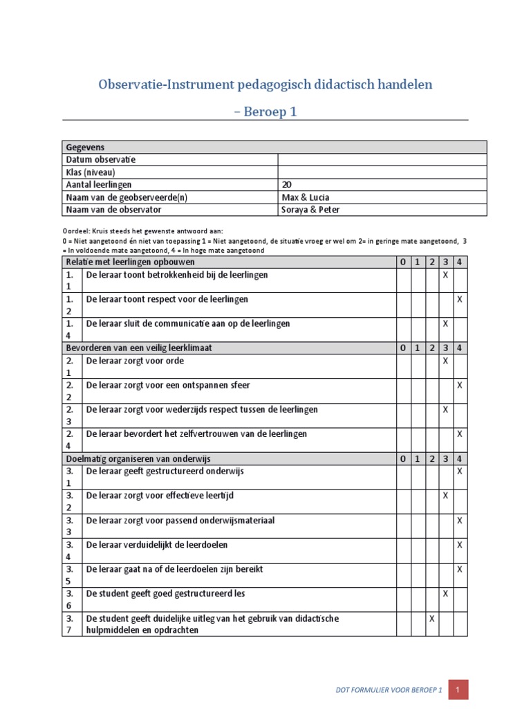 DOT - Observatieformulier - Beroep 1 - 2021-2022 | PDF