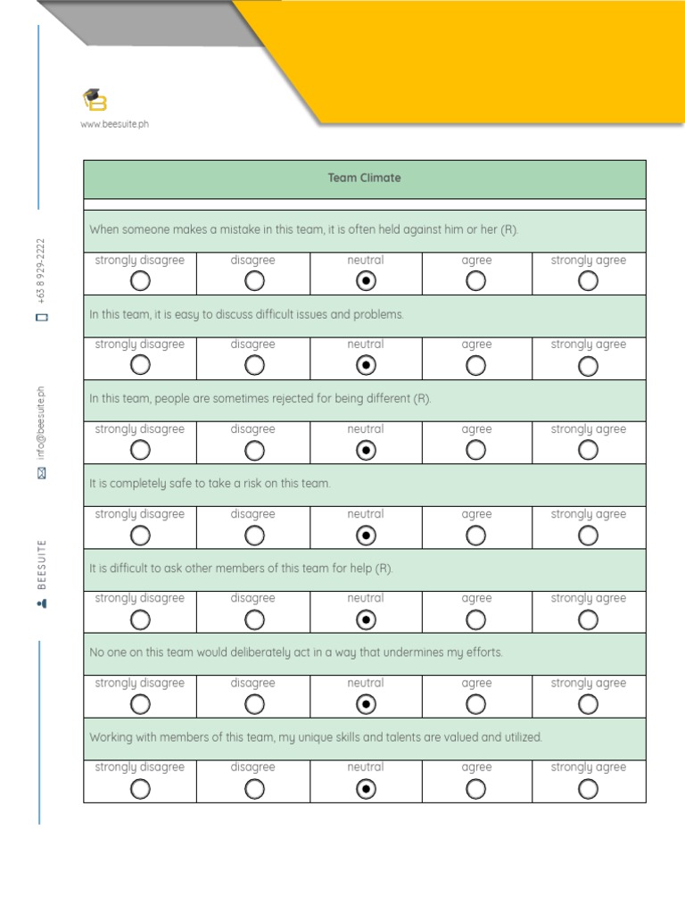 Psychological Safety Questionnaire | PDF | Psychological Concepts ...