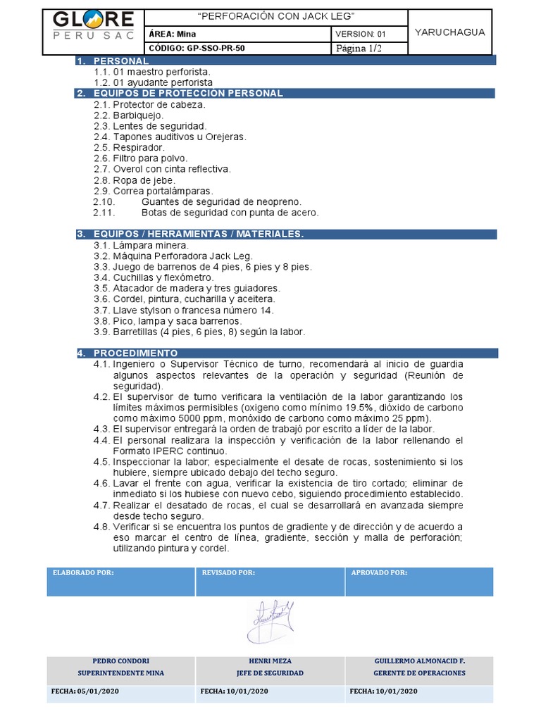 Gp-Sso-Pr-050 (Jack Leg) | PDF | Perforación | Materiales