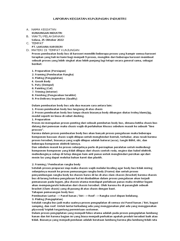 Laporan Kegiatan Kunjungan Industri | PDF