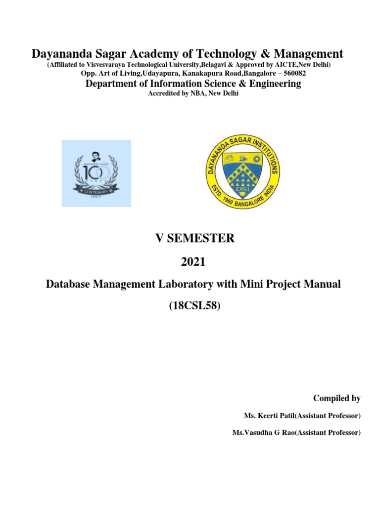 Dbms Lab Manual 2021 | PDF Dbms Lab Manual 2021 | PDF