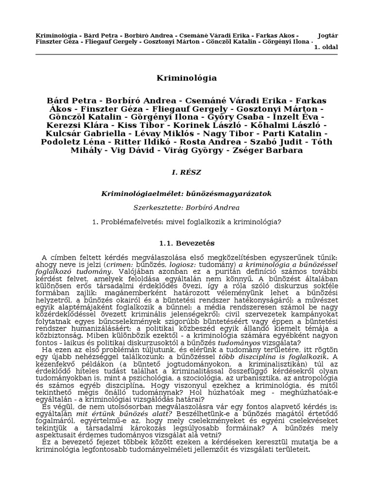 Borbíró Gönczöl Kerezsi Lévay Miklós Szerk. Kriminológia WK 2019 | PDF