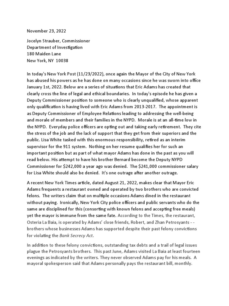 Letter For Department of Investigation | PDF | Felony | Police