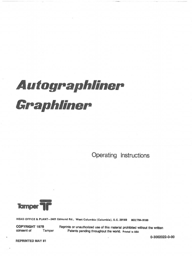 Autograph Liner Operating Manual 1 of 3 | PDF