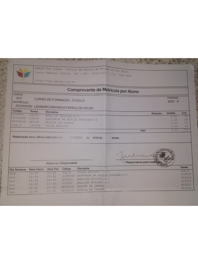 Comprovante de Matrica Emesp | PDF