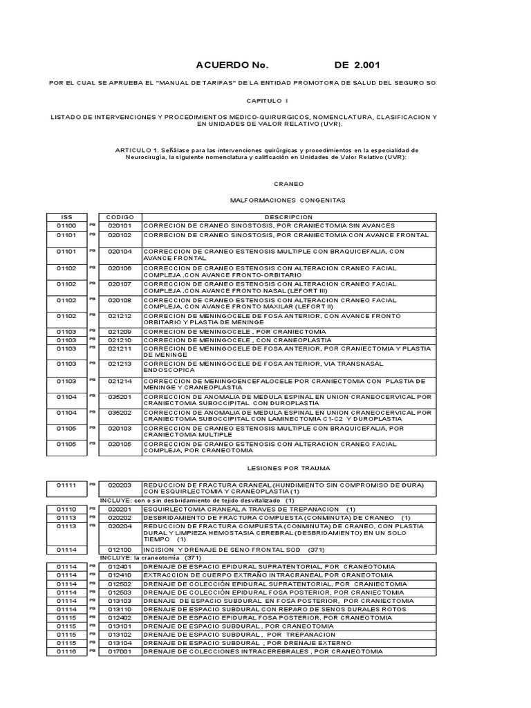 Manual de Tarifas Iss 2001 | PDF