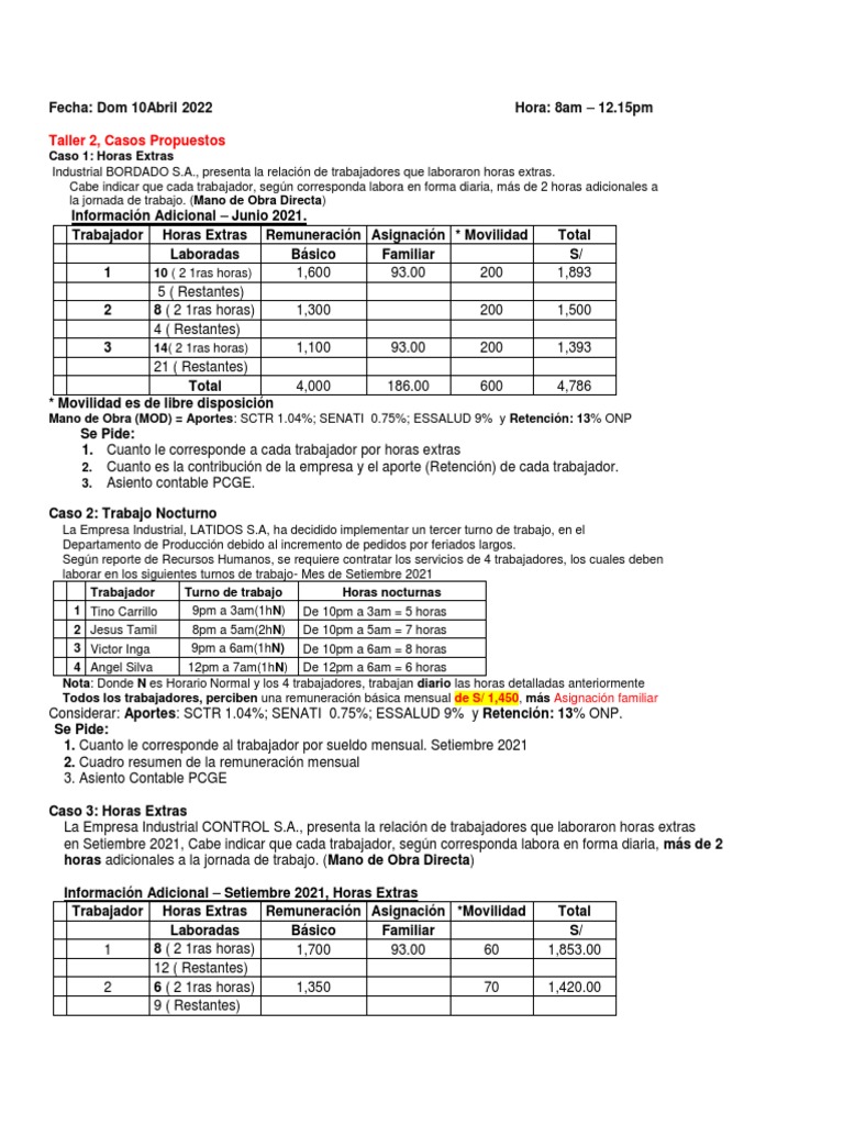 Aplicacion Practica Horas Extras | PDF | Las condiciones de trabajo | Gestión de recursos humanos