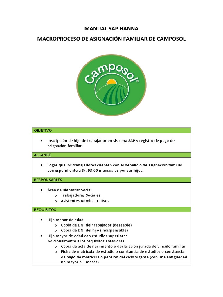 Manual Sap - Asignación Familiar | PDF