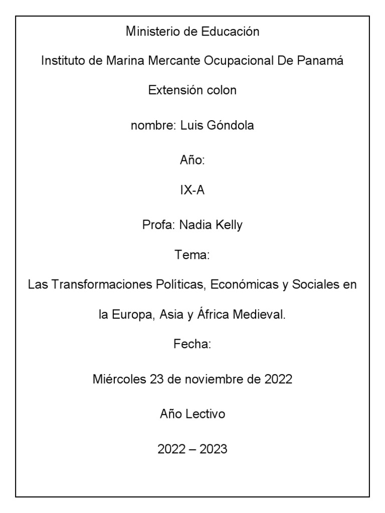Las Transformaciones Políticas, Económicas y Sociales en La Europa, Asia y África Medieval ...