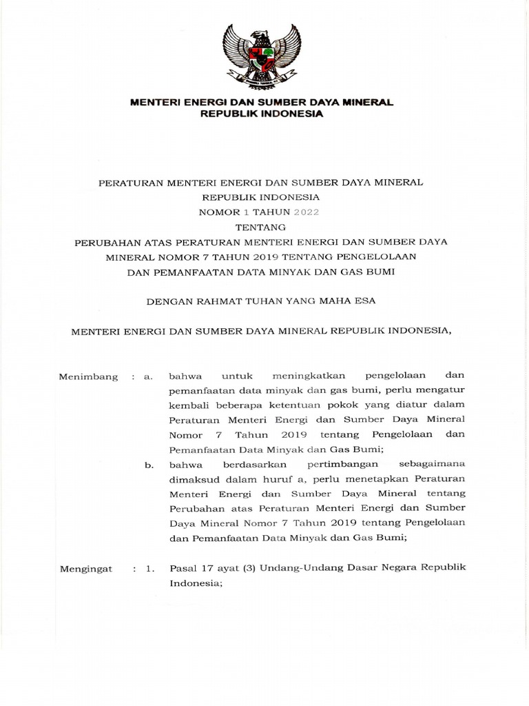 Permen ESDM No. 1 Tahun 2022 | PDF