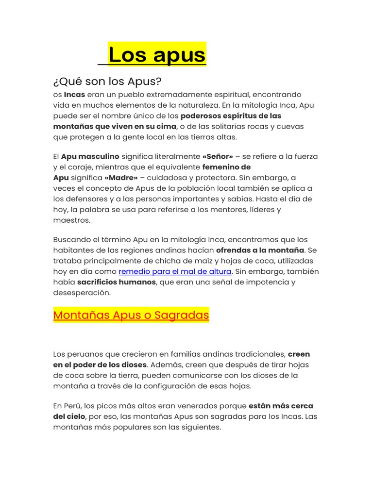 Significado y leyenda de los Apus | PDF | Imperio Inca | Montañas