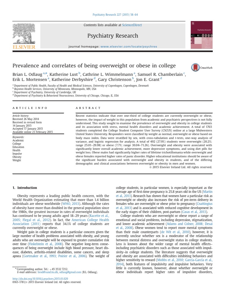 Prevalence and Correlates of Being Overweight or Obese in College | PDF ...