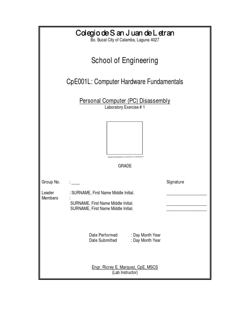 CpE001L Lab Exercise # 1 - Personal Computer (PC) Dis Assembly | PDF | Electrical Connector ...