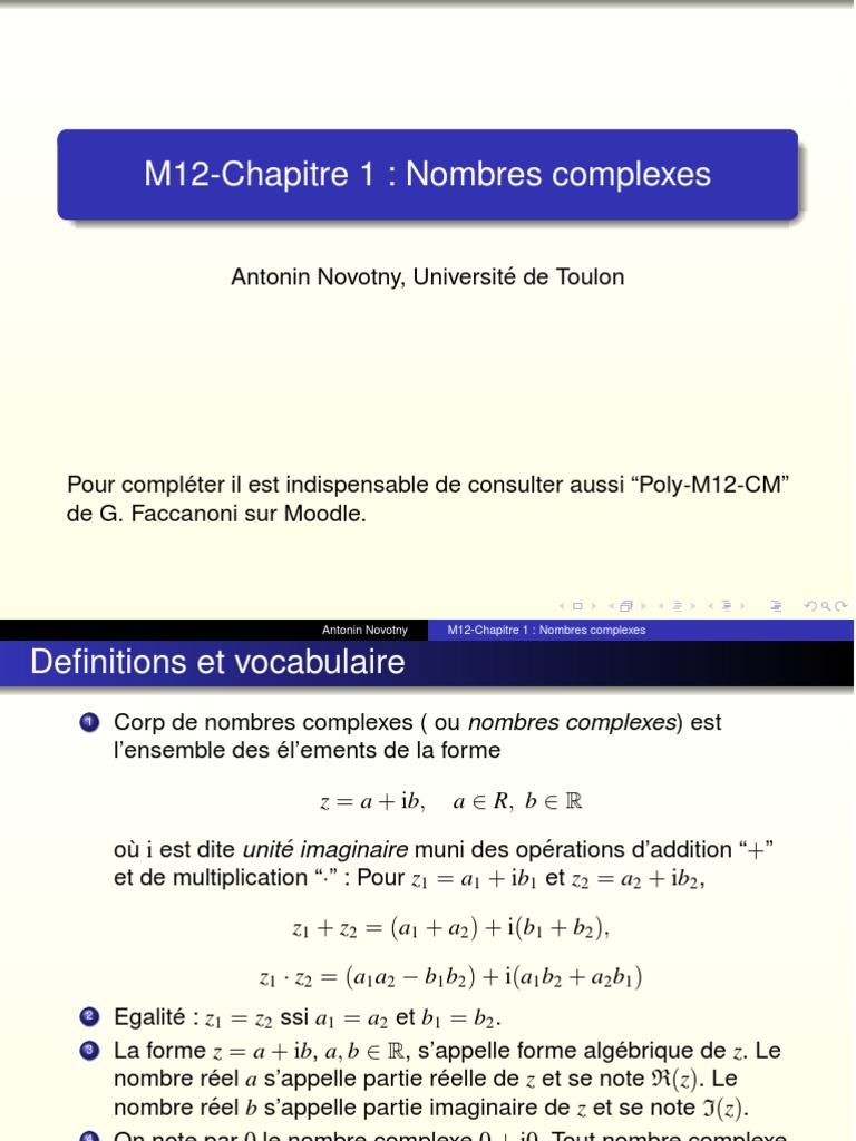 Cours M12 Ch1. | PDF | Nombre complexe | Algèbre générale