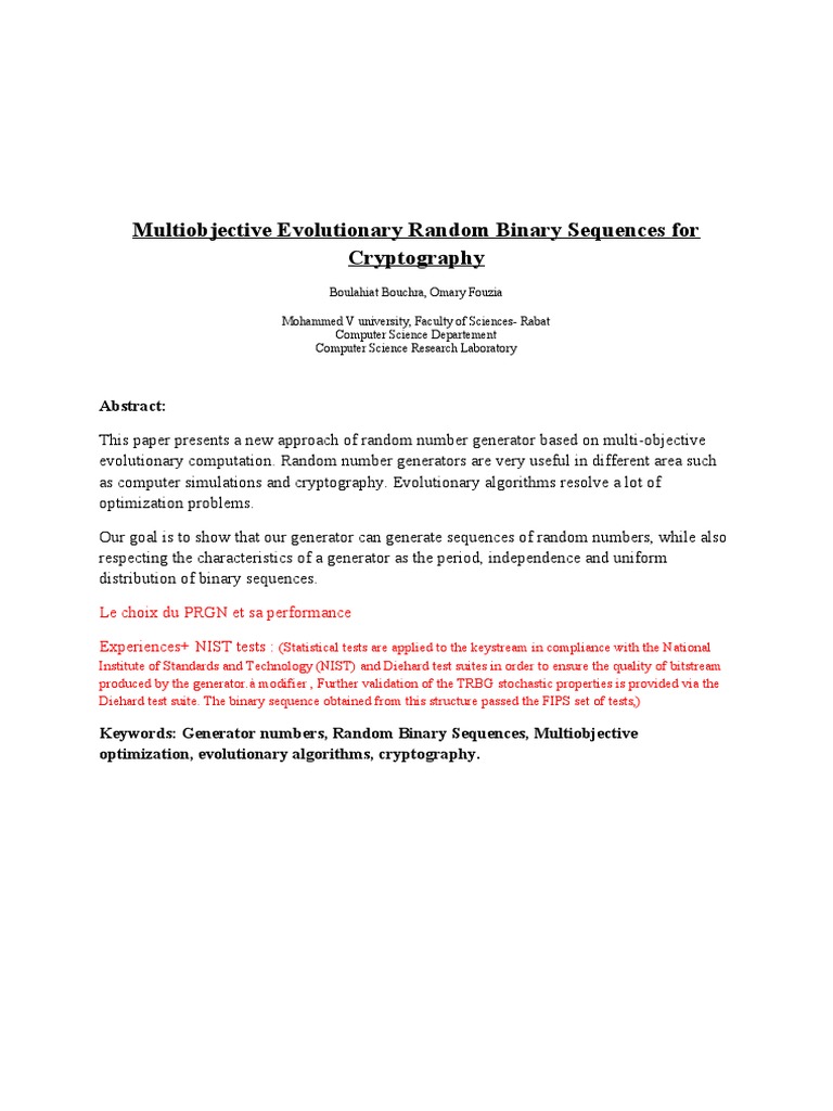 Multiobjective Evolutionary Binary Sequences | PDF
