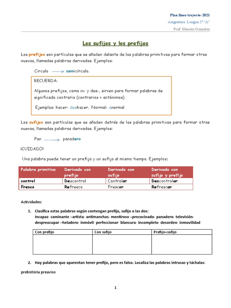 Los Sufijos y Los Prefijos | PDF | Lingüística