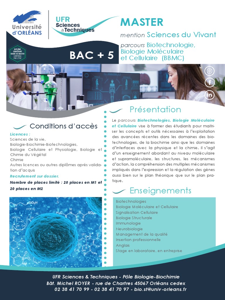 Univ - Orleans - Plaquette Master - Sciences - Vivant - BBMC - ST - 2022 | PDF