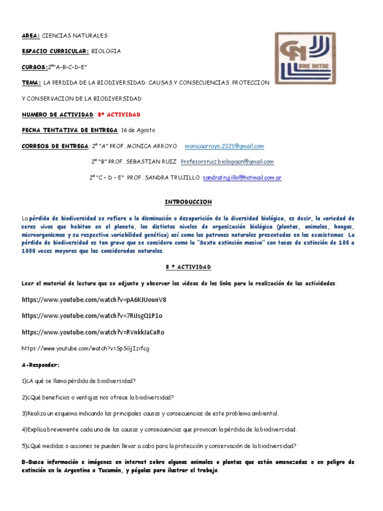 CB Biologia 2 Act8 | PDF | Biodiversidad | Destrucción del habitát