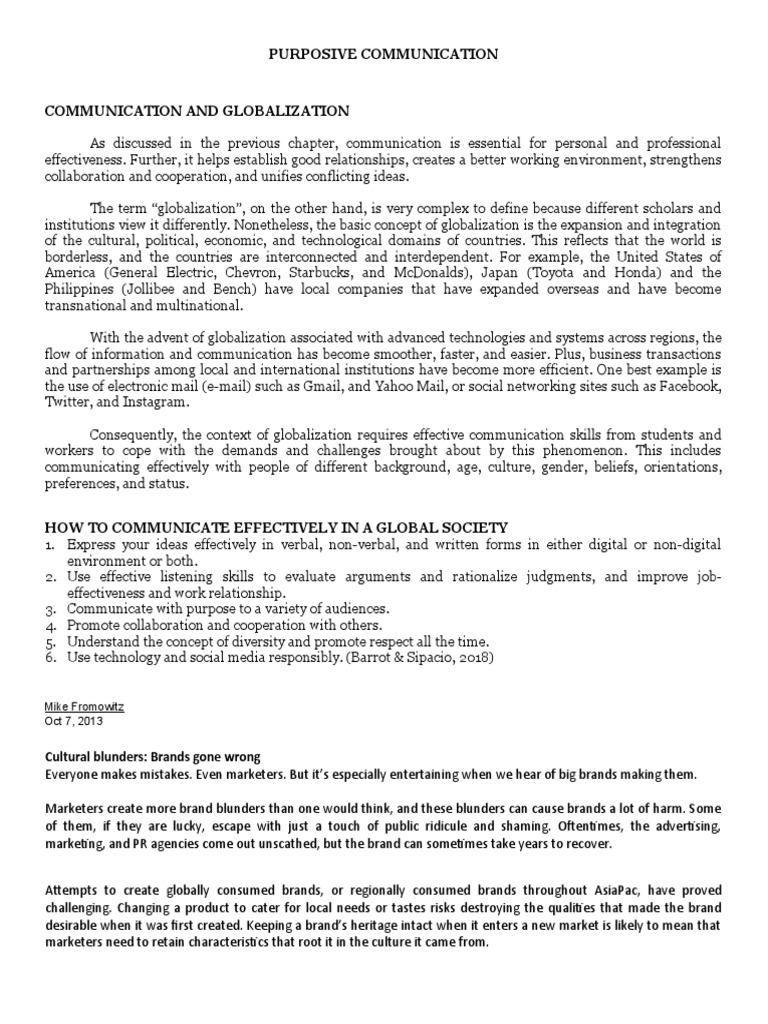 Effective Global Communication Skills | PDF | Cross Cultural ...