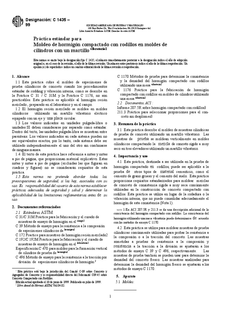 Moldeo de hormigón según ASTM C1435 | PDF | Hormigón | Materiales de ...