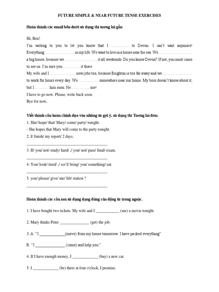 Future Simple - Near Future Exercises | PDF
