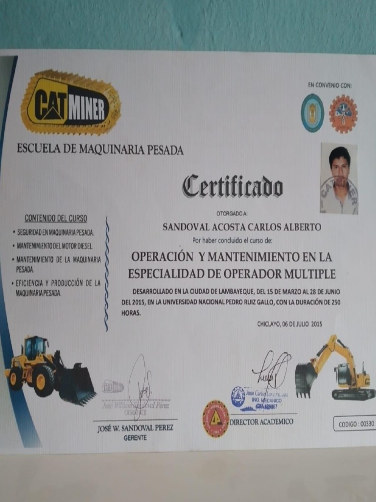 Certificado de Operador Multiple | PDF