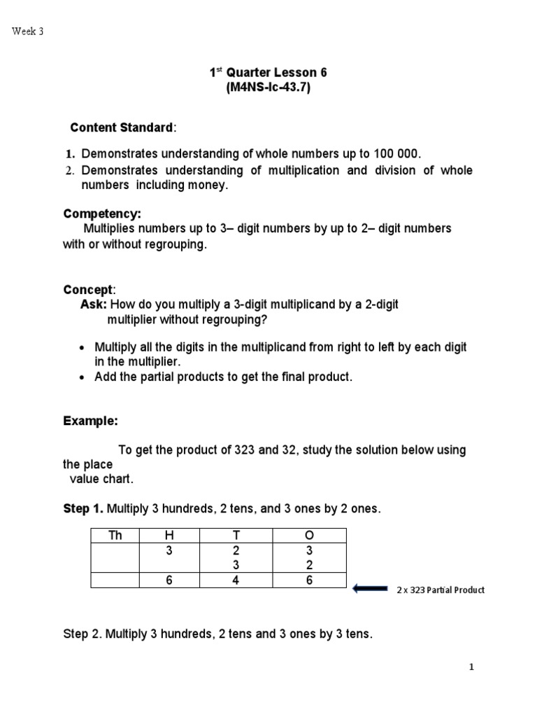 Math 4 Week 3 | PDF | Multiplication | Cognition