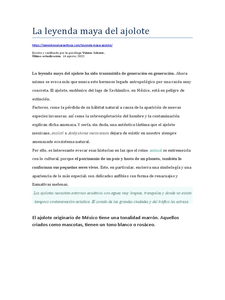 La Leyenda Maya Del Ajolote | PDF