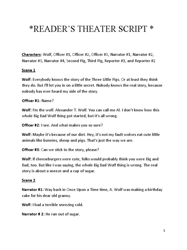 The True Story of The 3 Little Pigs Script | PDF