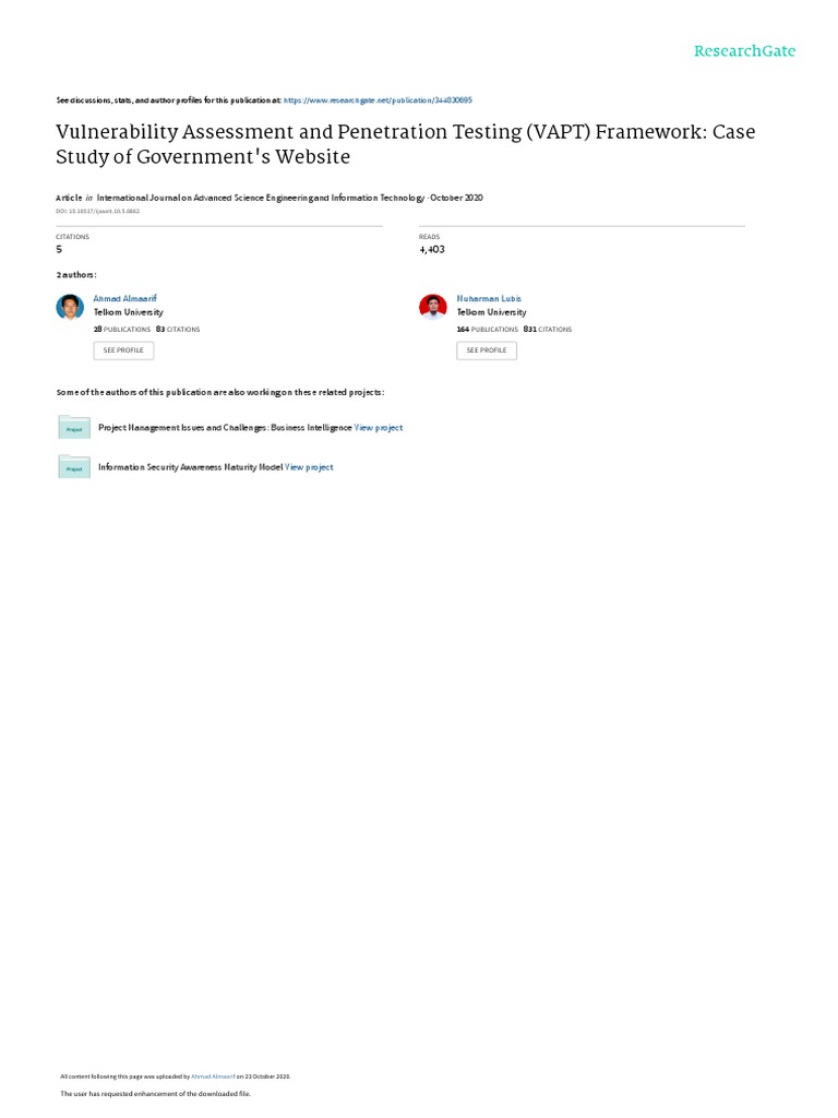 Vulnerability Assessment and Penetration Testing (VAPT) Framework | PDF