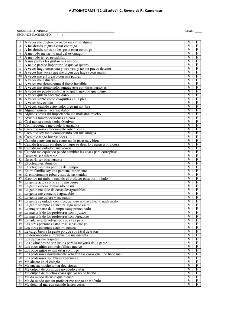 AUTOINFORME (12-18 Años) | PDF