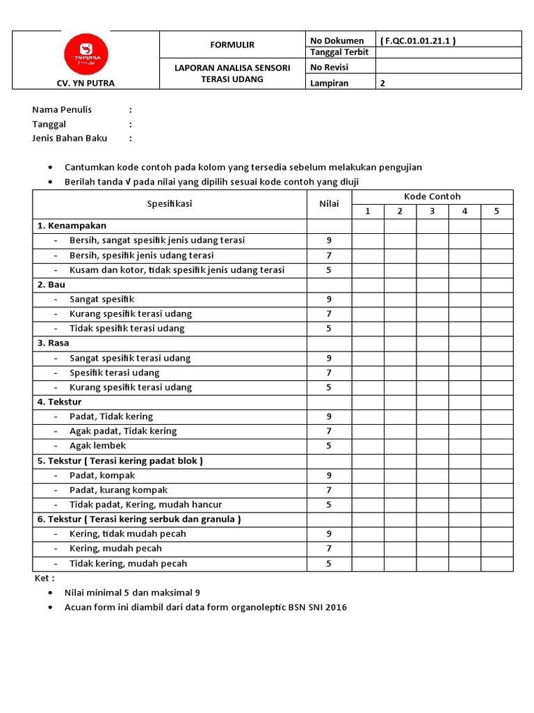 Analisis Sensorik Terasi Udang | PDF
