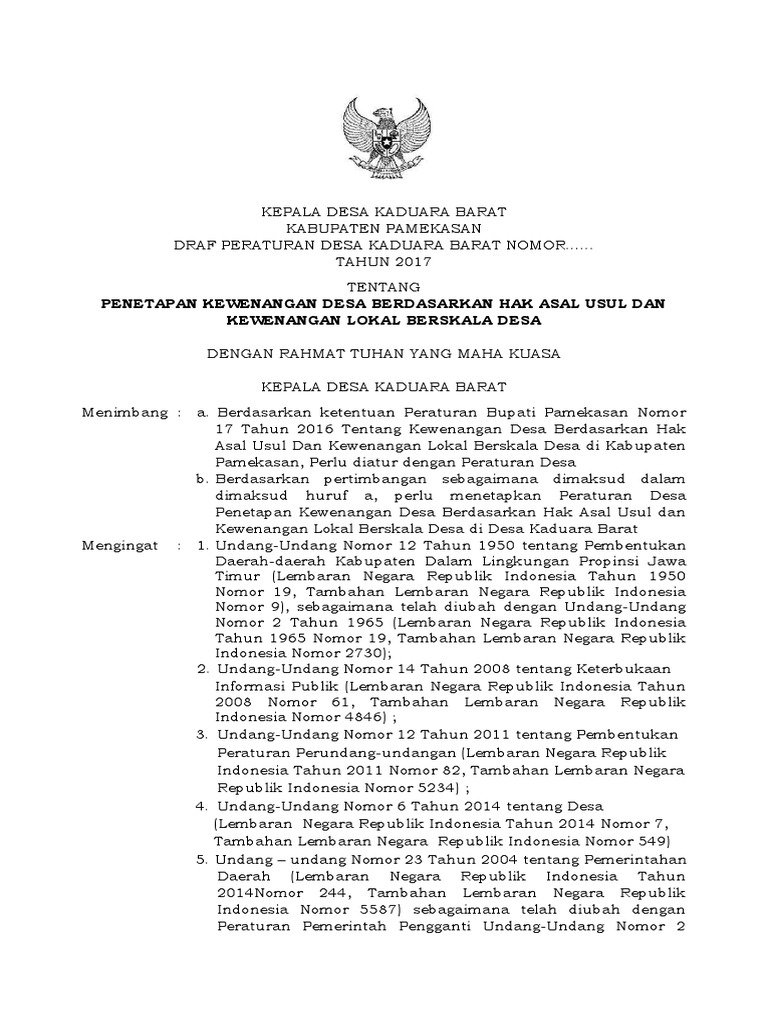 1.draft Perdes Kewenangan Desa | PDF