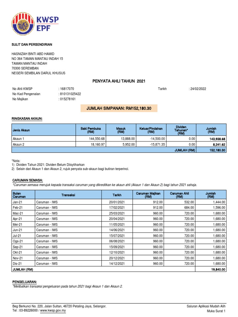 EPF Statement 2021 | PDF