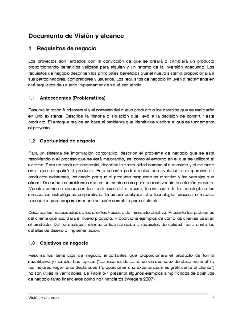 Plantilla - Documento de Visión y Alcance | PDF | Software | Mercado ...