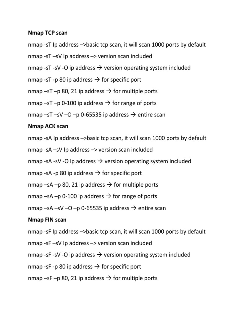 Nmap Tcp Udp Ack Fin Xmas Scan Commands Pdf Port Computer Networking Internet Protocols 4706