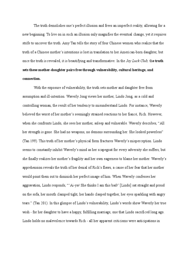 Joy Luck Club Analysis, Amy Tan | PDF