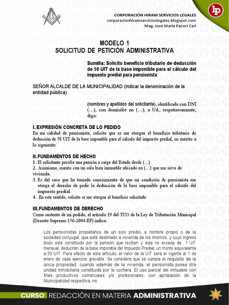 Modelo 1 SOLICITUD DE PETICIÓN ADMINISTRATIVA | PDF