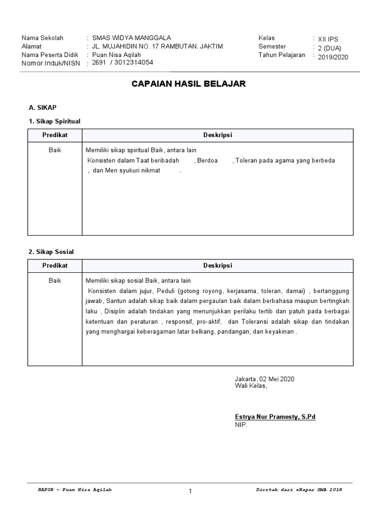 Capaian Hasil Belajar | PDF