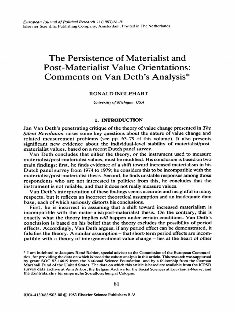 The Persistence of Materialist and Post-Materialist Value Orientations ...