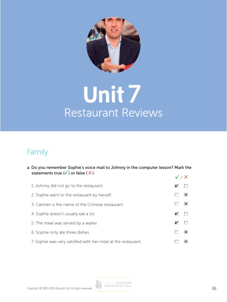 Workbook Unit 7 Roque Zambrano 2018130185 | PDF | Restaurants | Chinese Cuisine