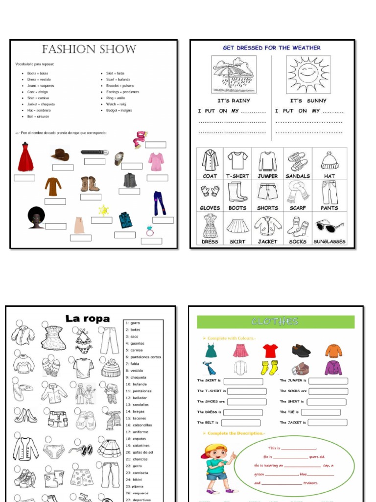 Ficha Semana 12 Ingles Prendas de Vestir | PDF