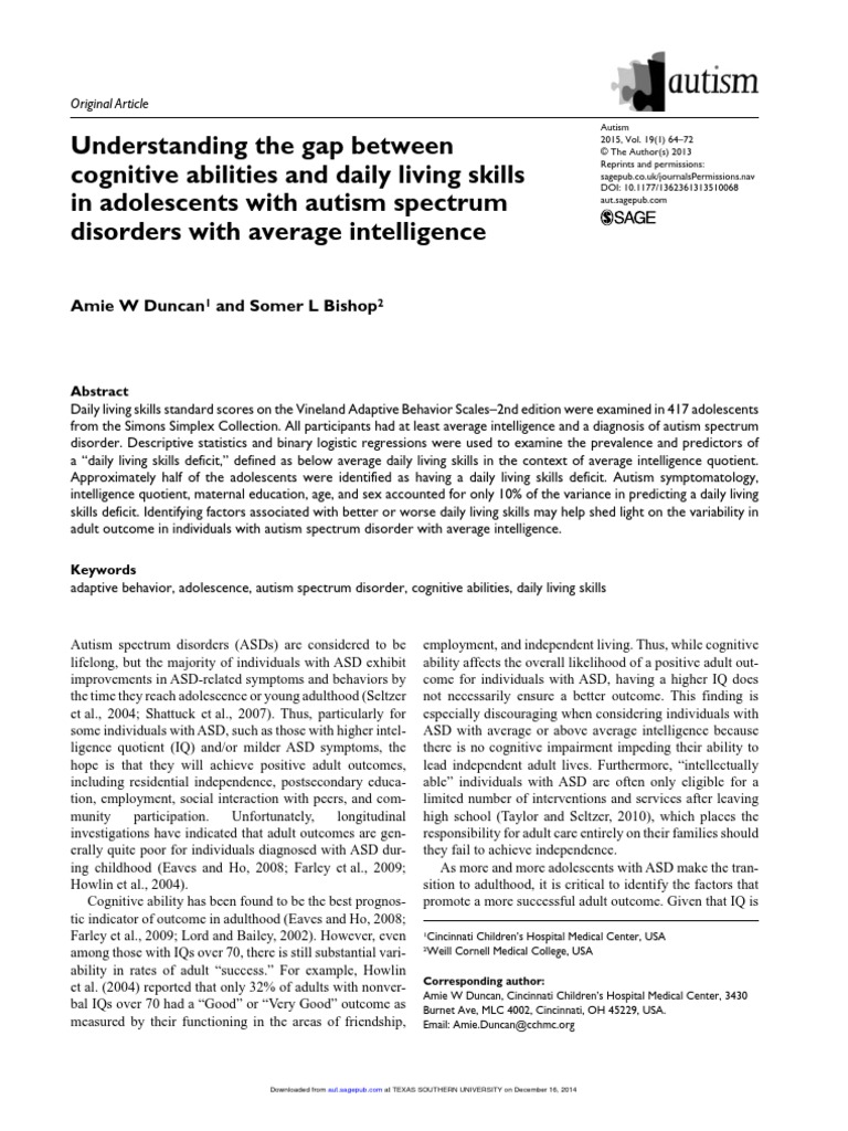 Understanding The Gap Between Cognitive Abilities and Daily Living ...